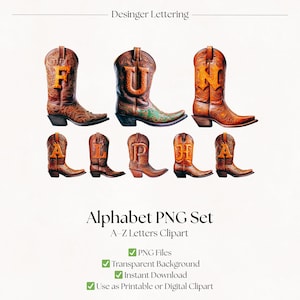Western Clipart Alphabet Fonts | Cowgirl Cowboy Boot PNG Letters ...