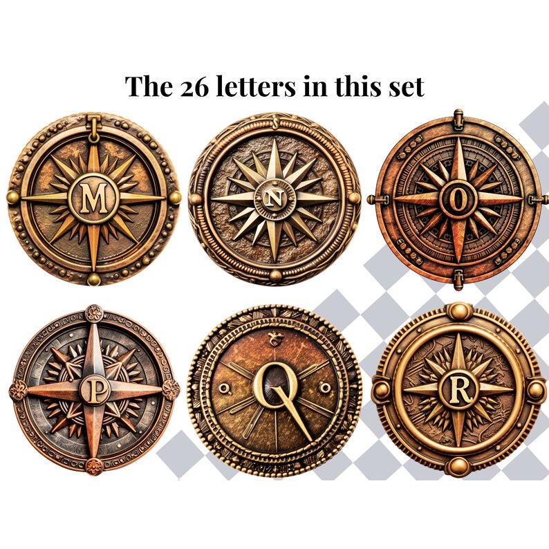 Vintage Compass Alphabet Letter Clipart | Bronze Travel Ephemera PNG ...