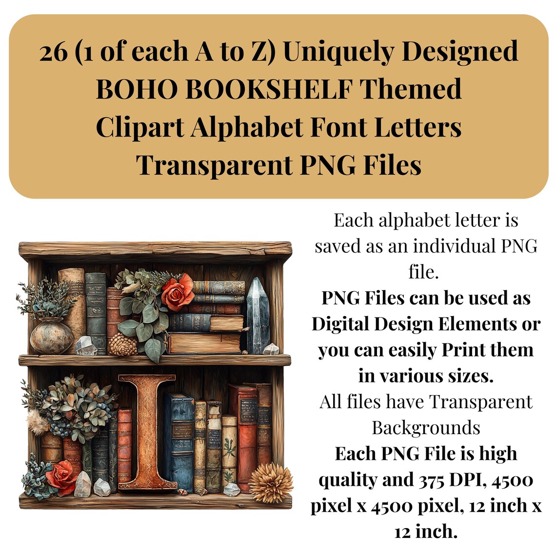 Boho Clipart Letters | Book Alphabet Designs for Scrapbooking and ...