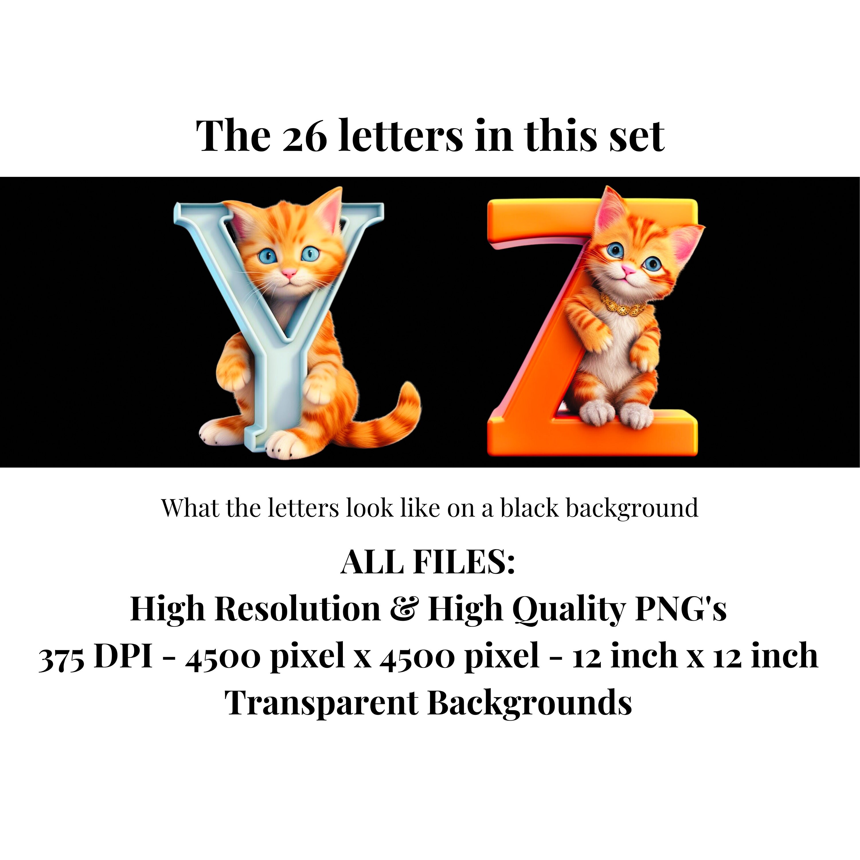 Cat Digital Clipart Alphabet Letters PNG for Cute Fonts for Cricut ...