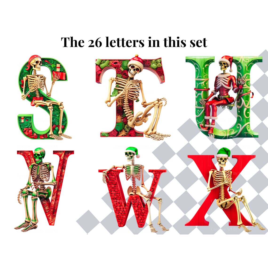 Skeleton Clipart Letters | PNG Christmas Fonts | Quirky Xmas Character ...
