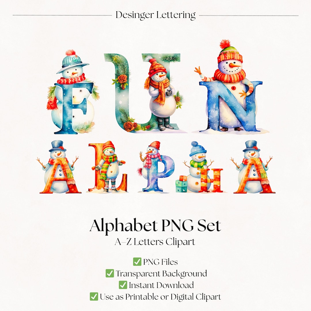 Snowman Clipart Letters | Watercolor Christmas PNG Fonts | Winter ...