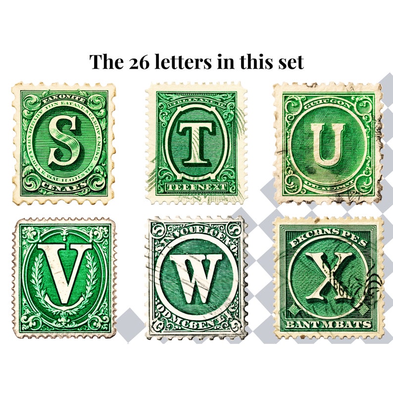 PNG Alphabet Letters | Clipart Green Postage Stamps | Fancy Font ...