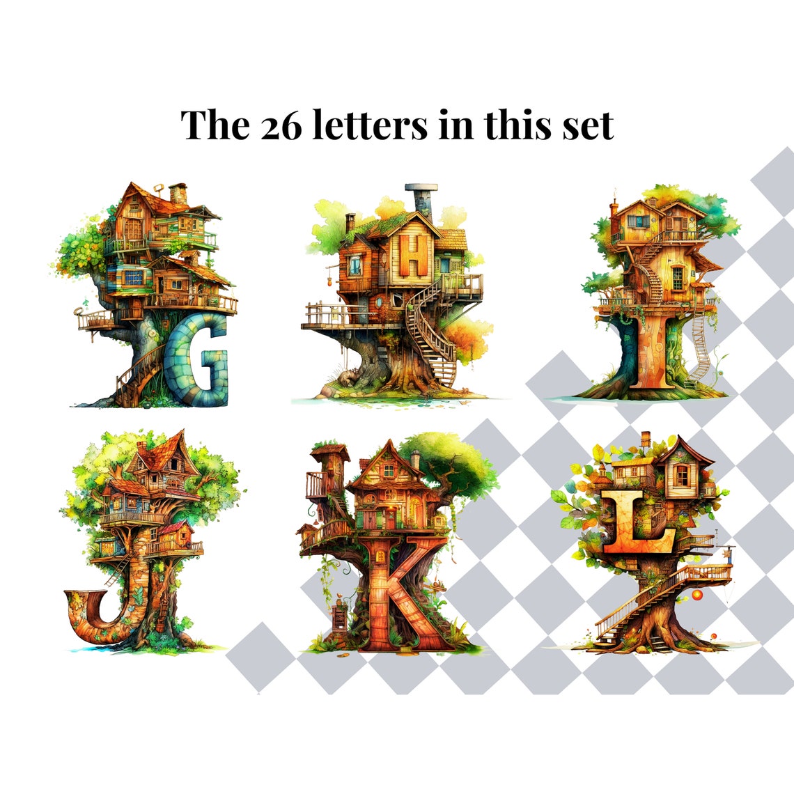 Treehouse Clipart Watercolor Letters PNG Font for Cricut - Etsy