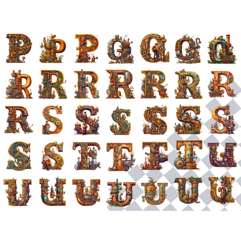 Steampunk Clipart Alphabet Letters Numbers PNG Files for Digital ...