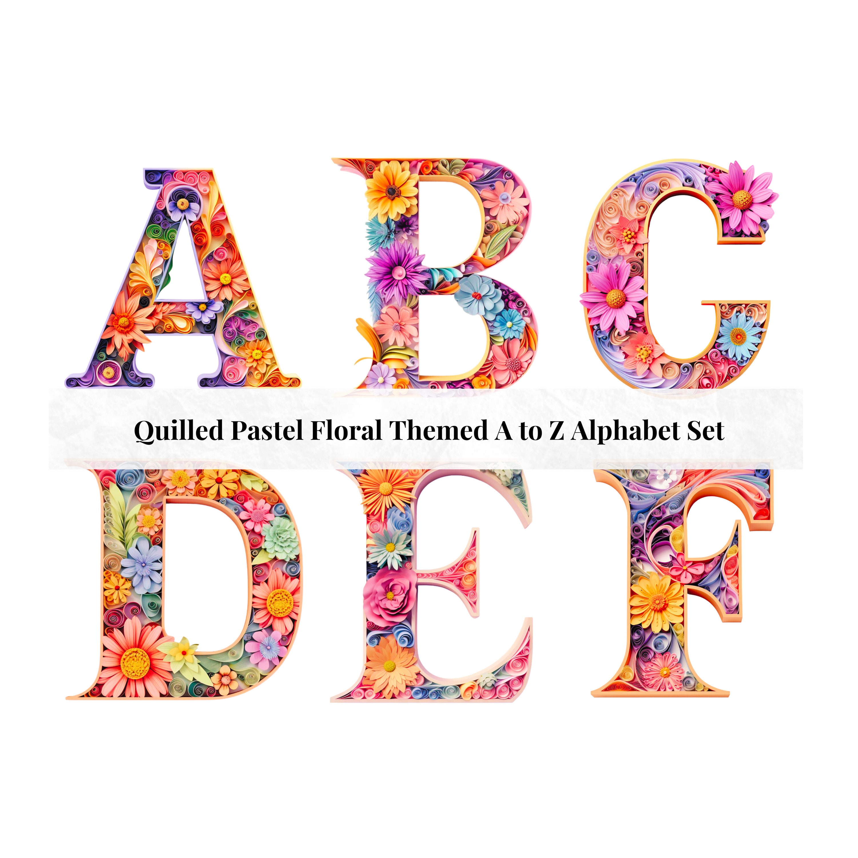 Pastel Rainbow Floral Alphabet for Mixed Media Collage, Scrapbooking ...