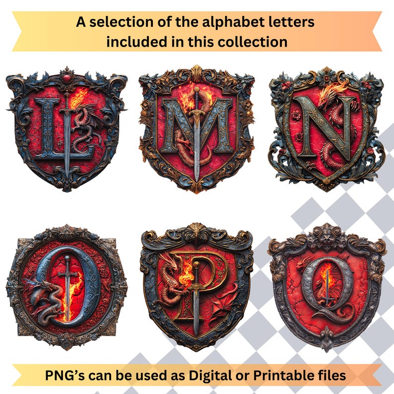 Dragon and Sword Shield Clipart Alphabet Letters, Medieval Viking ...