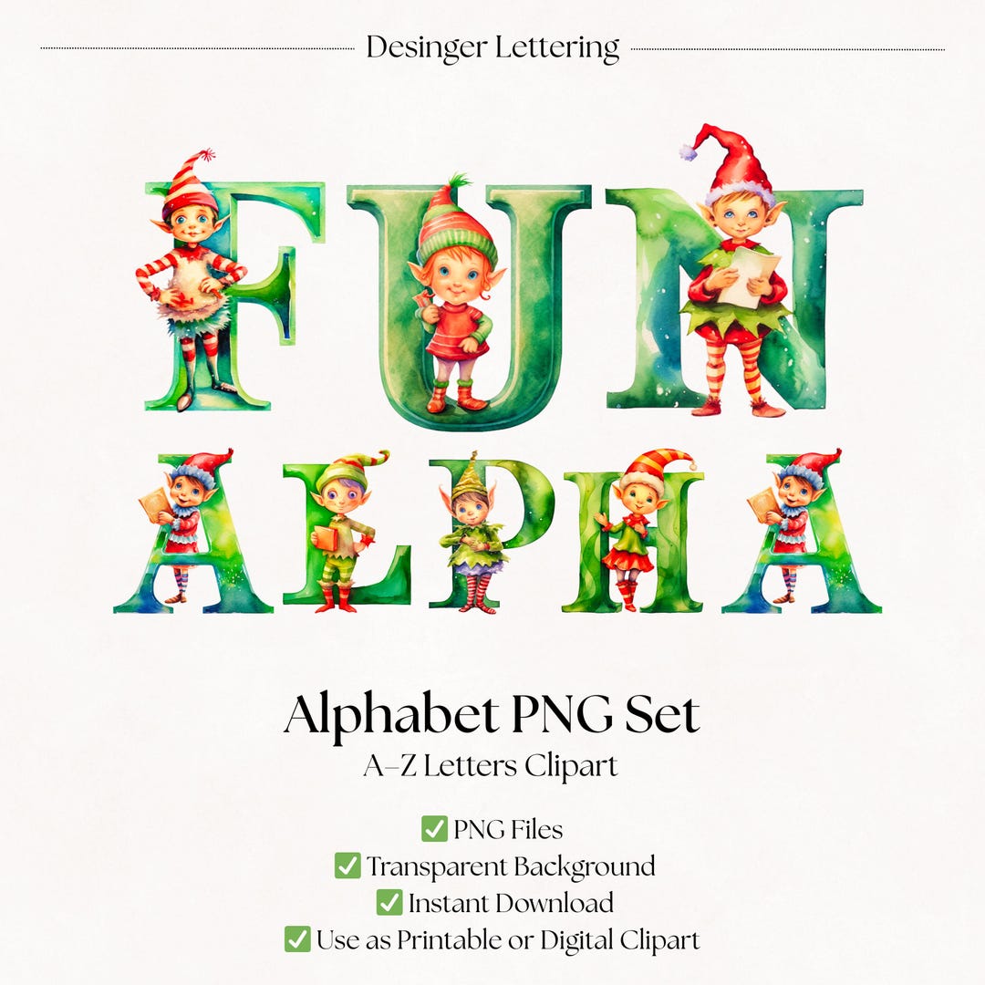 Elf Clipart Alphabet Letters | Fun Christmas PNG Fonts | Xmas ...