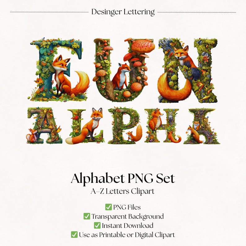 Woodland Animal Clipart Alphabet Letters | Fantasy Forest Themed PNG ...