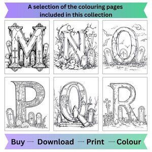 Gothic Tombstones Alphabet Letter Art Coloring Pages, Goth Adult ...
