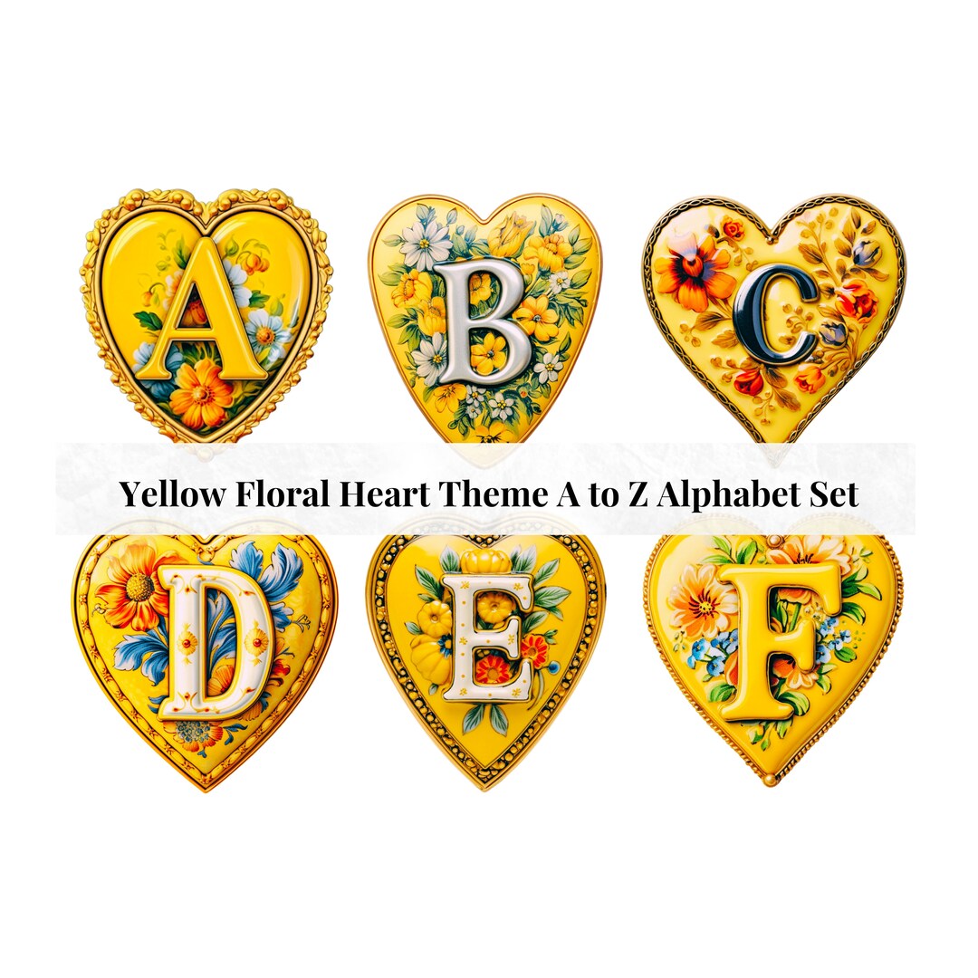 Love Heart Clipart Alphabet Letters PNG Files for Yellow - Etsy