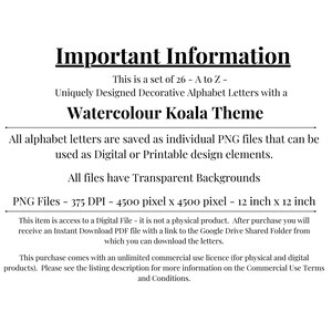 Koala Clipart Animal Alphabet Letters PNG for Instant Download ...