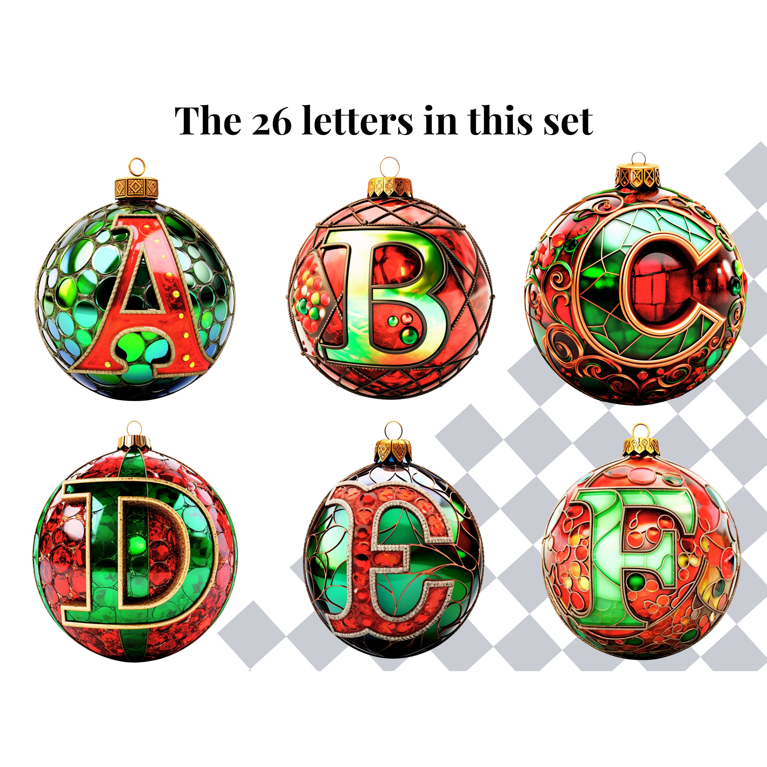 Christmas Clipart Alphabet Letters PNG Files for Stained Glass Digital ...