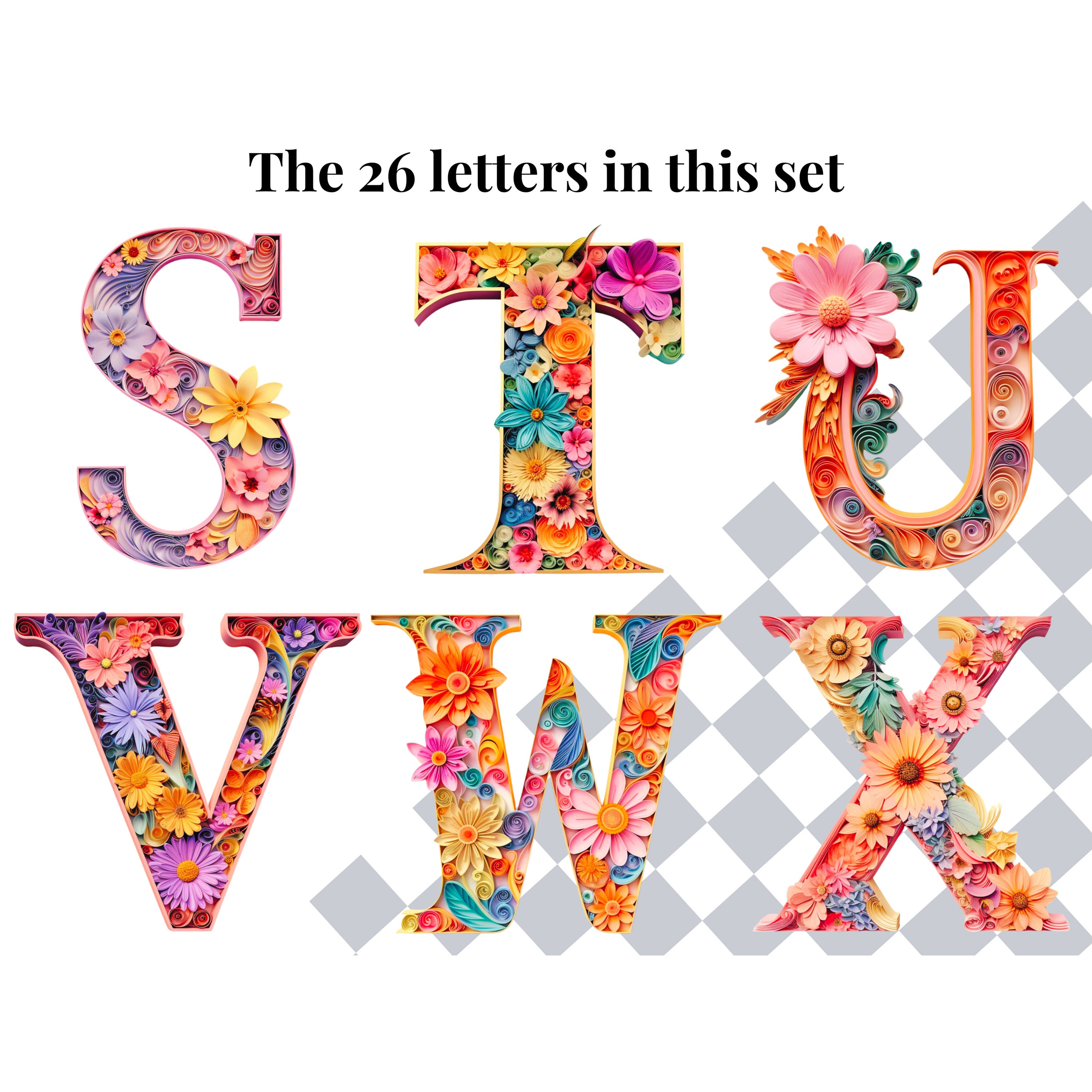 Pastel Rainbow Floral Alphabet for Mixed Media Collage, Scrapbooking ...