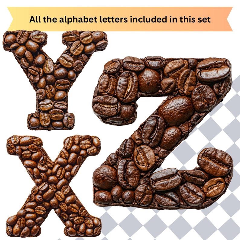 Coffee Bean Clipart Alphabet: PNG Letters, Commercial Use (digital ...