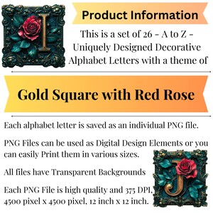 Rose Clipart Bundle, Red Rose Alphabet Letters, Instant Download Fancy ...
