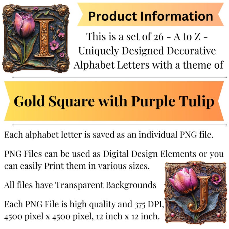 Tulip Clipart Purple Floral Alphabet Letter PNG Files, Invitation Clip ...