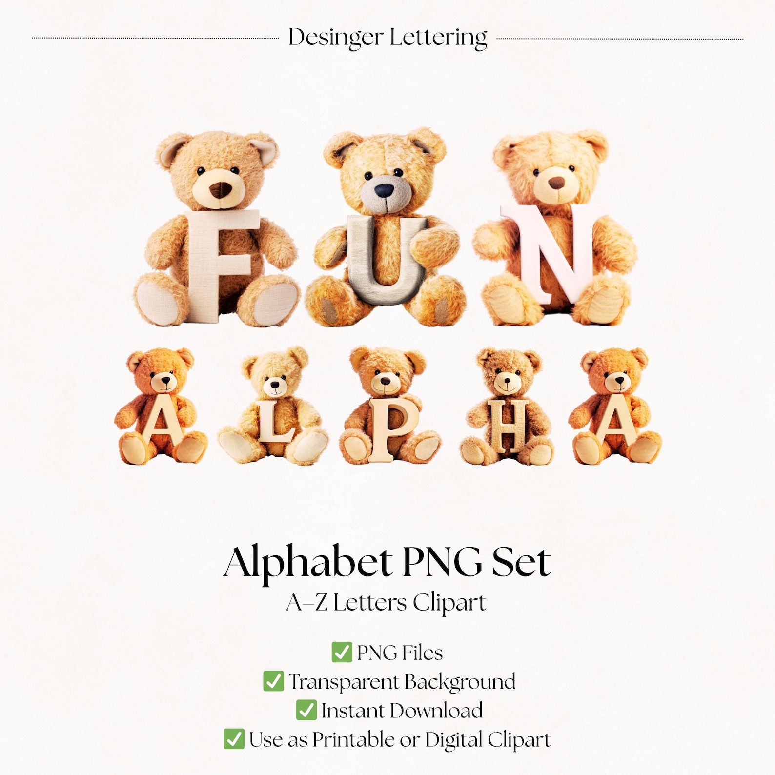 Teddy Bear Alphabet Letters | PNG Font Images | Digital Download - Etsy