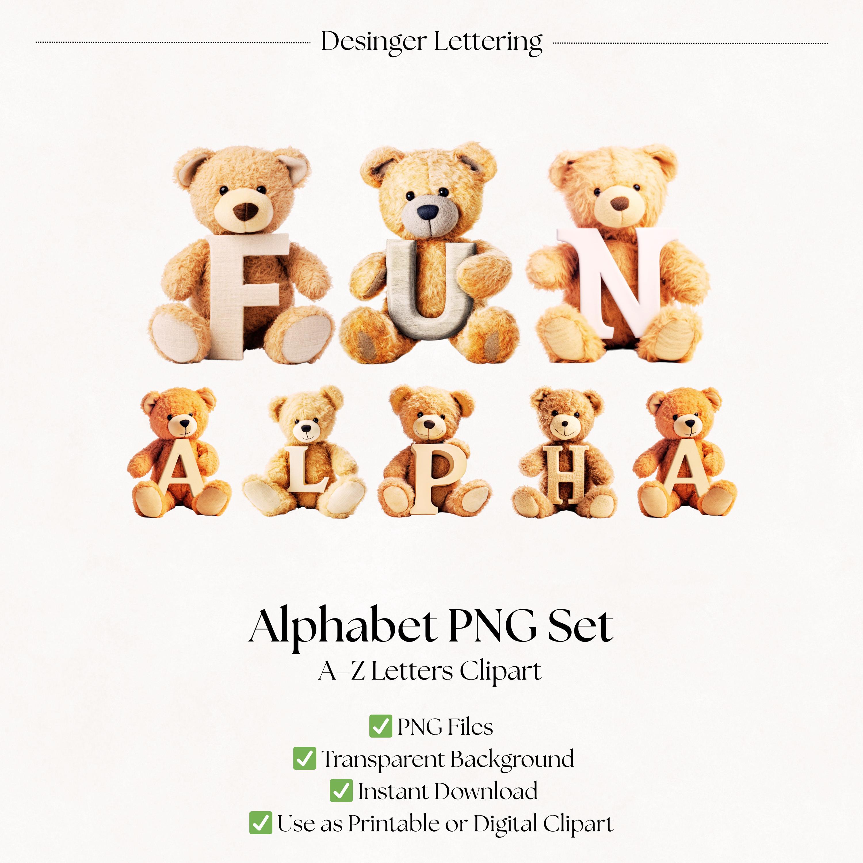 Teddy Bear Alphabet Letters | PNG Font Images | Digital Download - Etsy