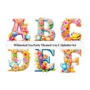 Floral Alphabet Tea Party Letters PNG for Pastel Clipart Vintage ...