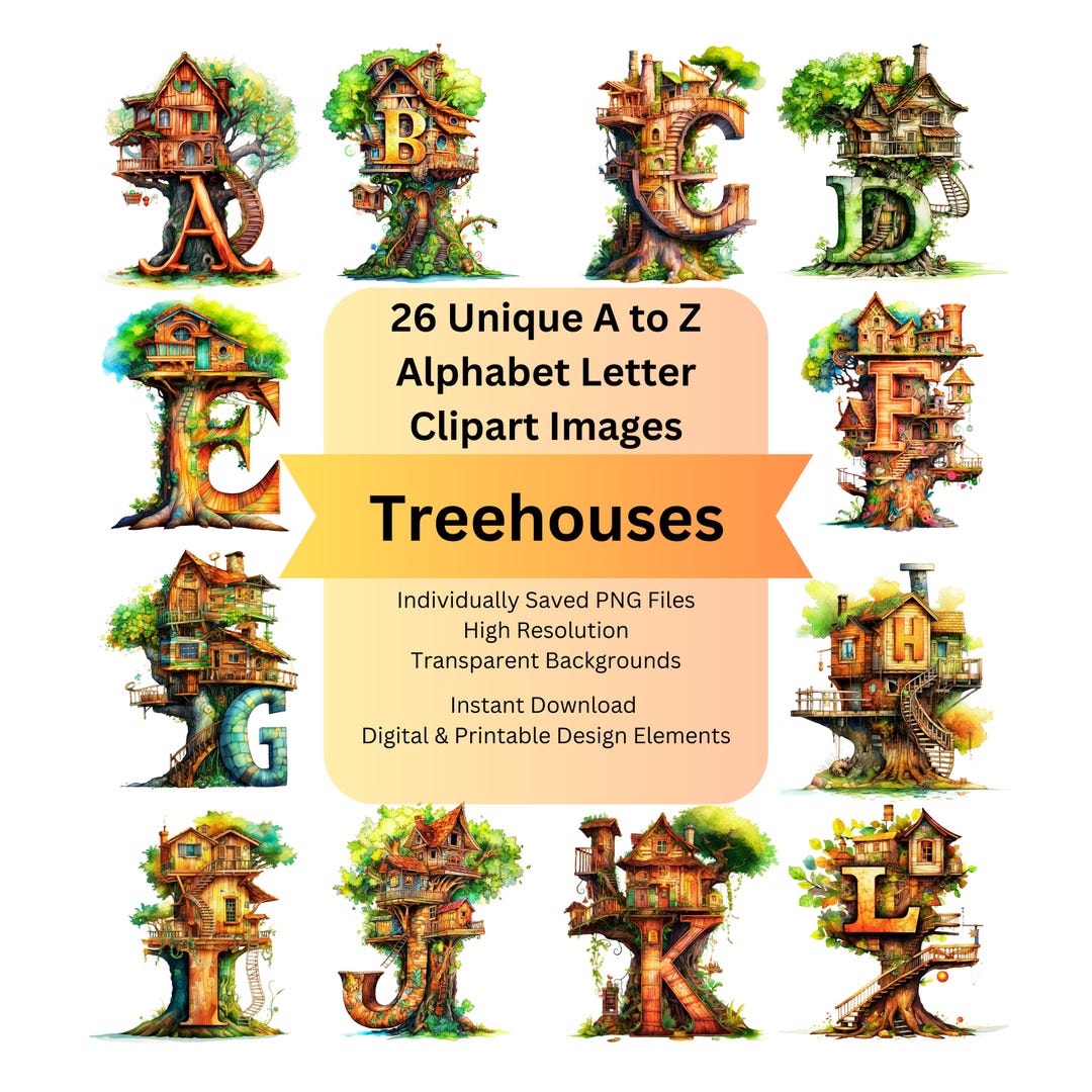 Treehouse Clipart Watercolor Letters PNG, Font for Cricut Designs ...