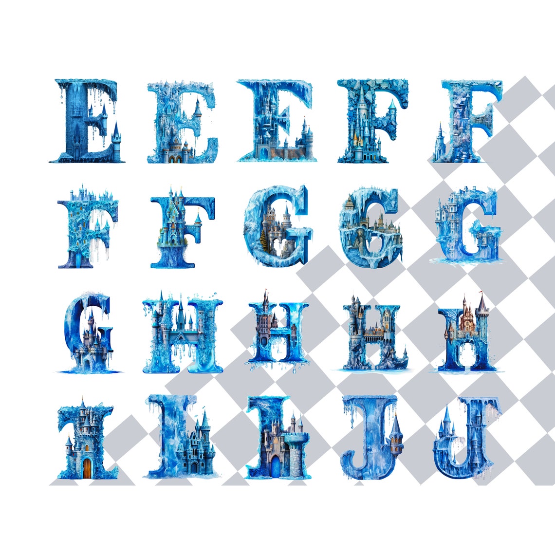 Frozen Castle Alphabet Letters & Numbers for Instant Download, Cute ...