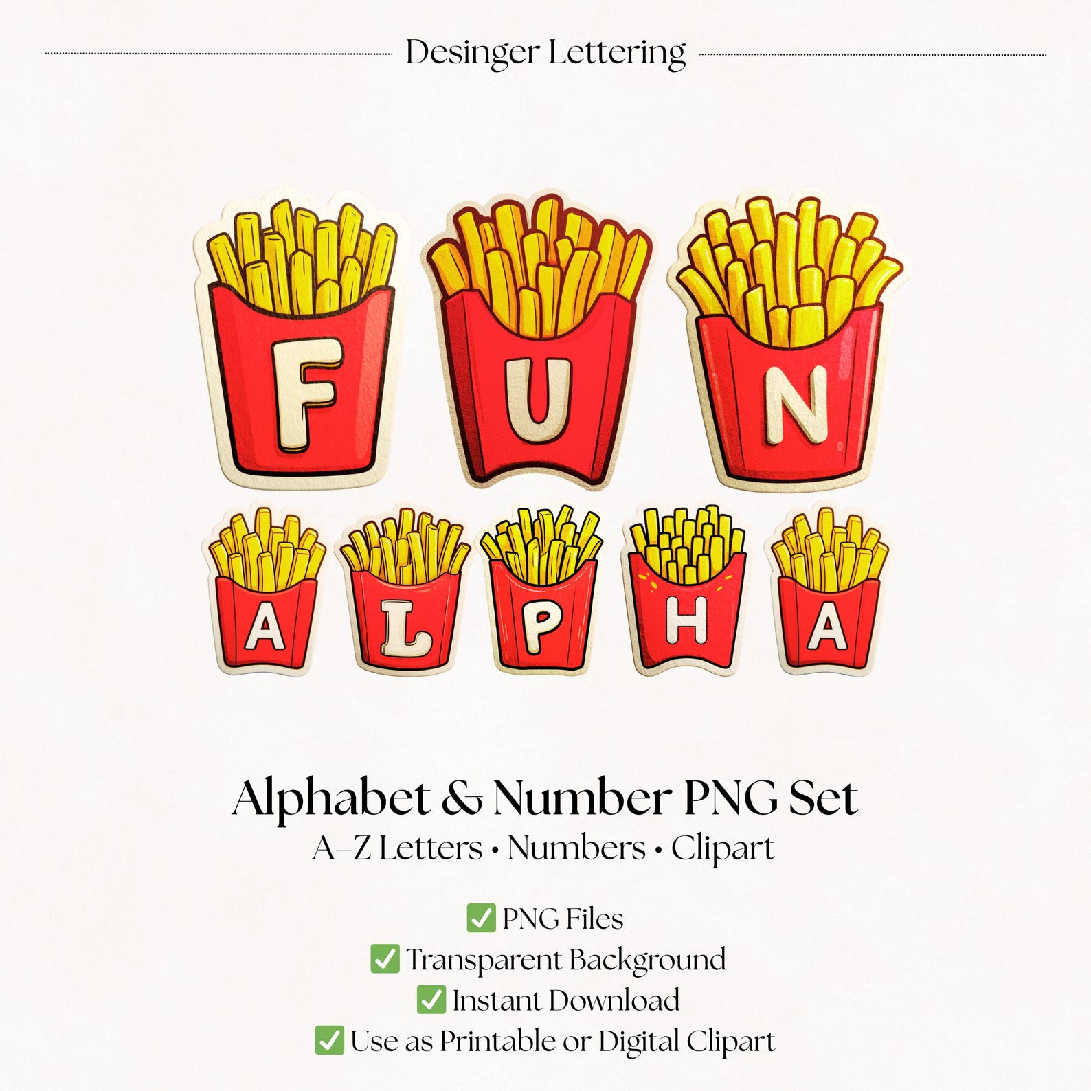 French Fries PNG Alphabet Letter | Kawaii Fast Food Clipart | Digital ...