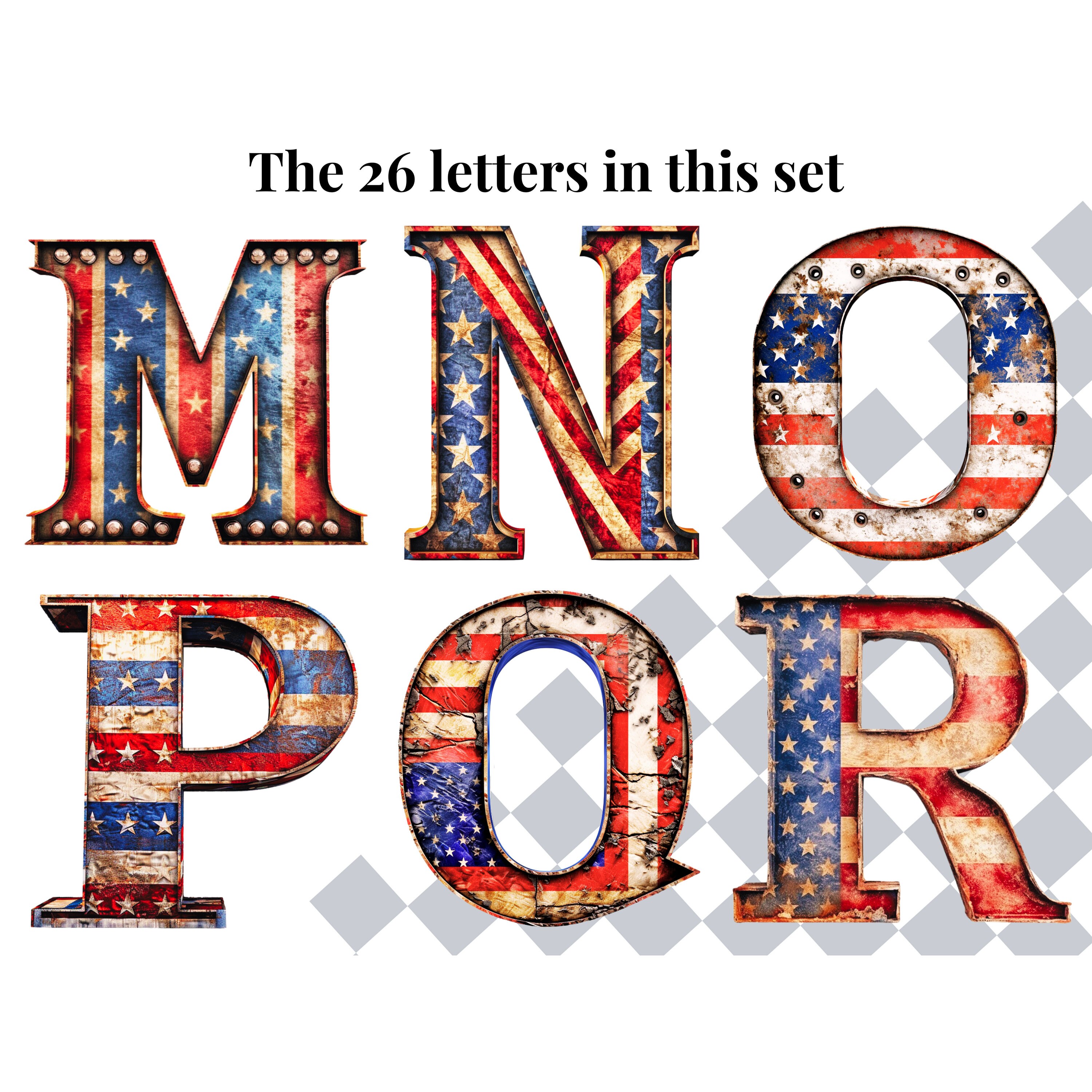 Rustic American Flag Letters PNG, USA Alphabet Sublimation Bundle ...