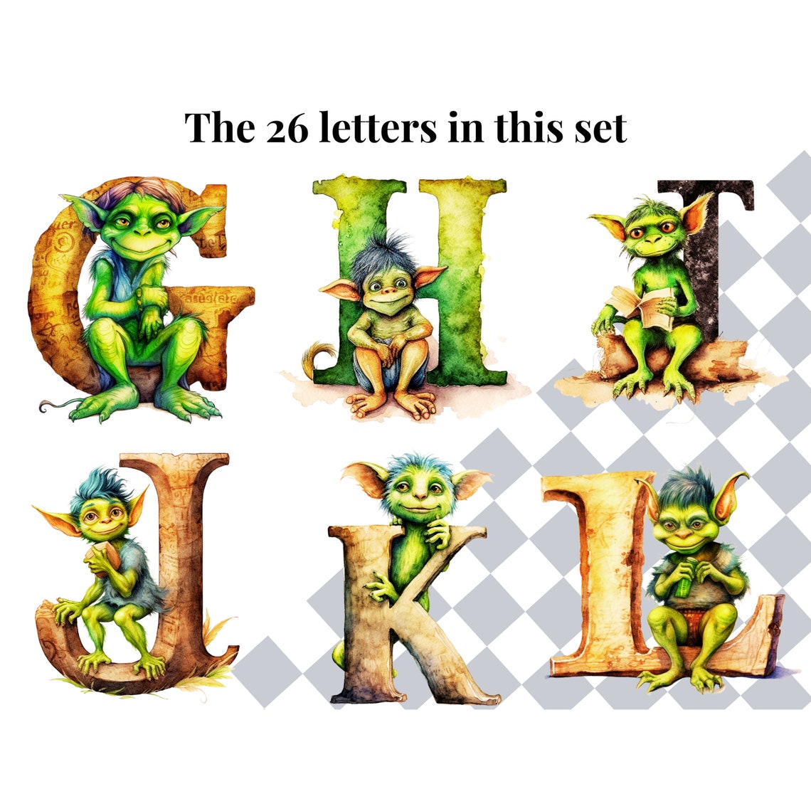 Goblin Clipart Alphabet Letters | Fantasy PNG Fonts | Green Character ...