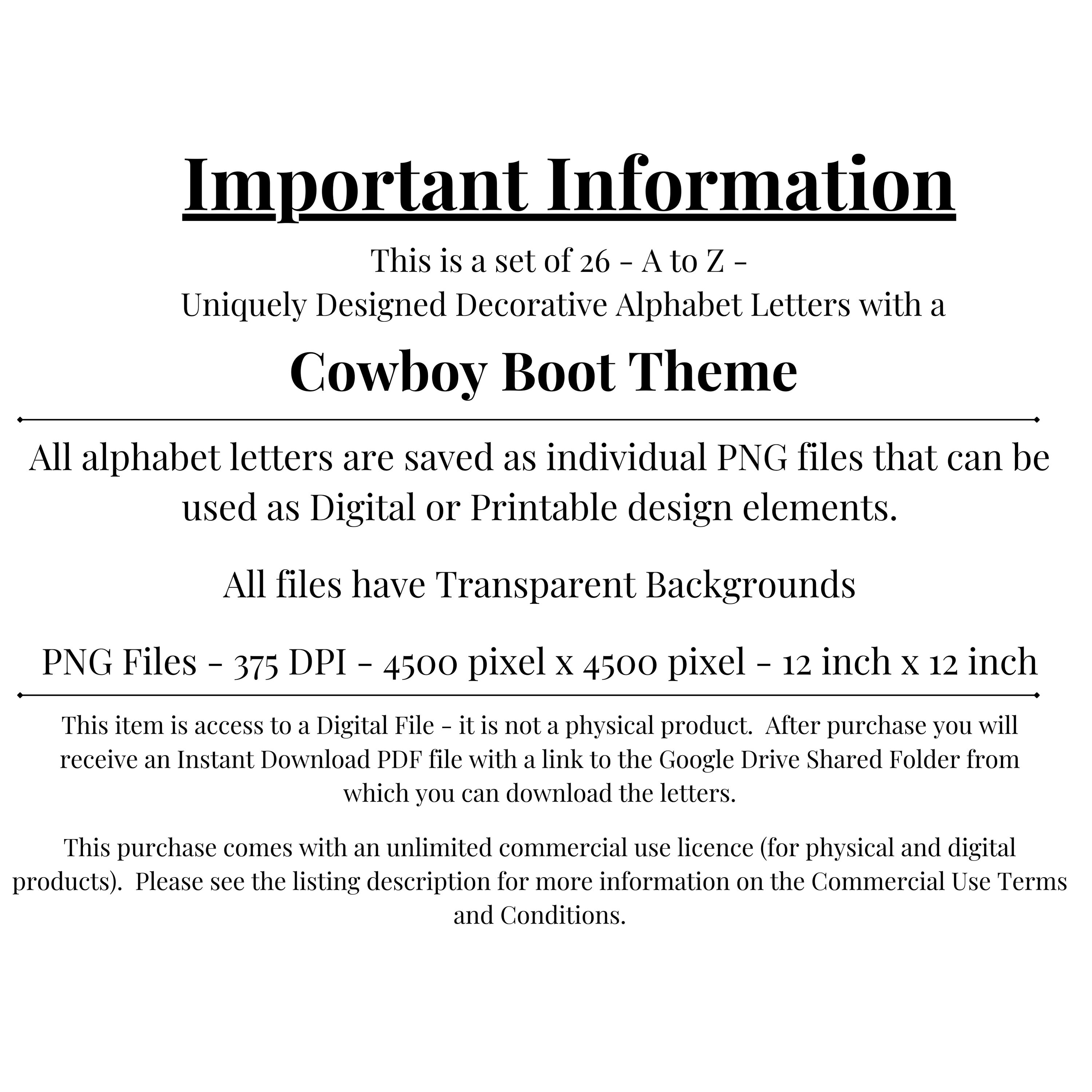 Cowboy Boot Alphabet Clipart: Western Letters PNG (digital Download) - Etsy