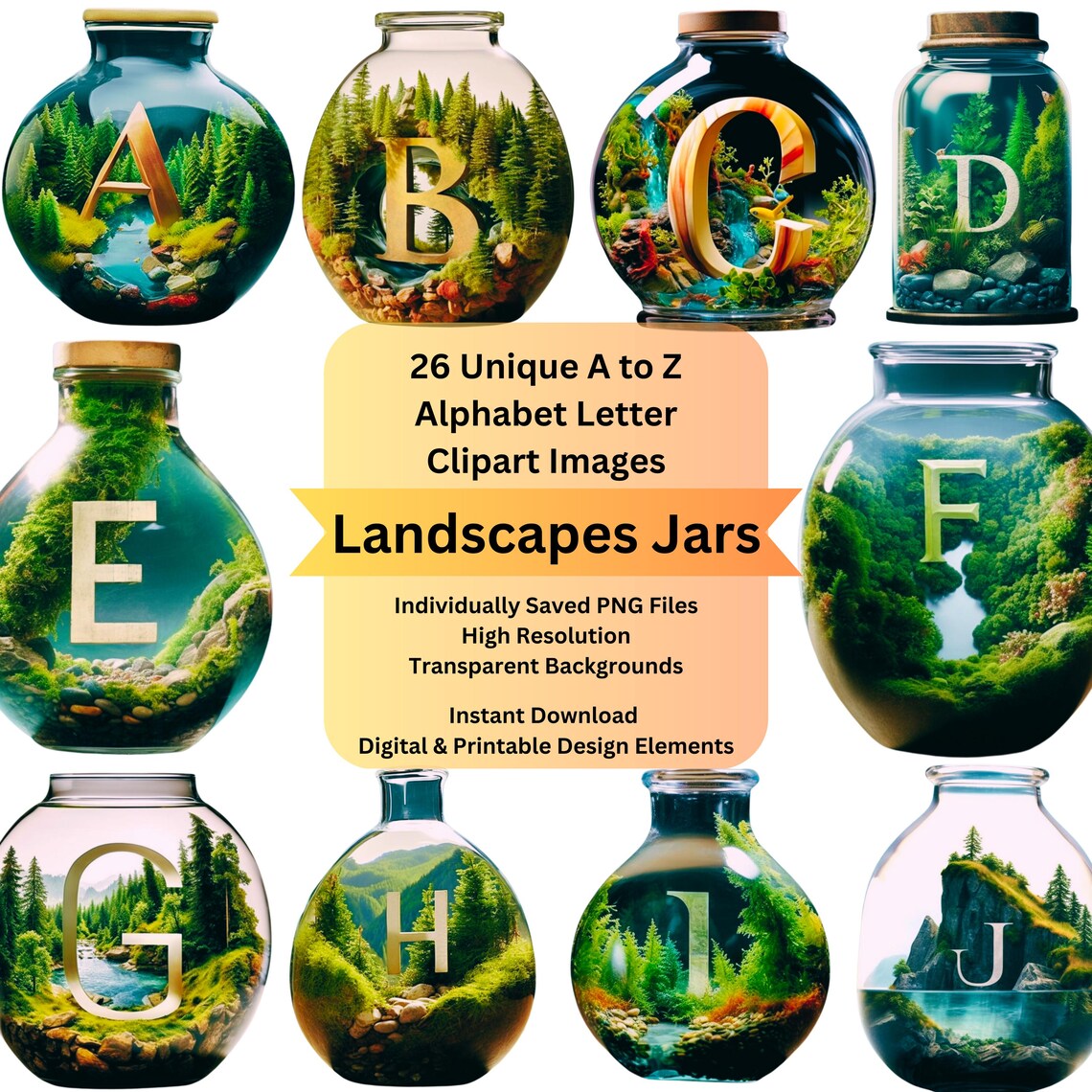 Landscape Jar Alphabet Clipart: A-Z PNG Letters (digital Download) - Etsy