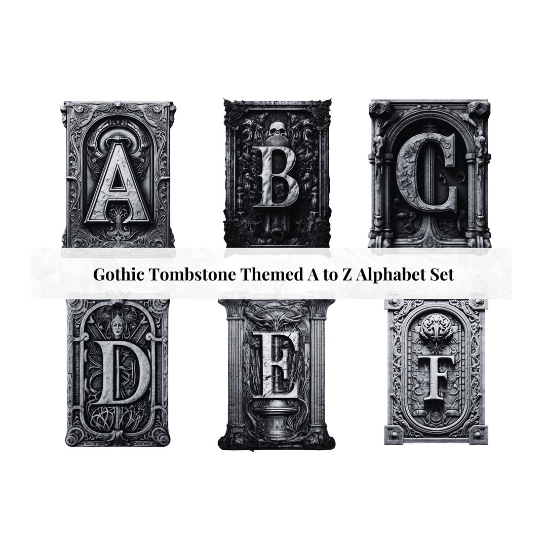 Gothic Clipart Alphabet Letters PNG Files for Tombstone Digital ...