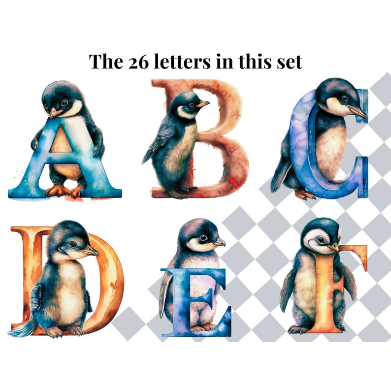 Watercolor Penguin Alphabet Clipart: A-Z Letters (digital Download) - Etsy