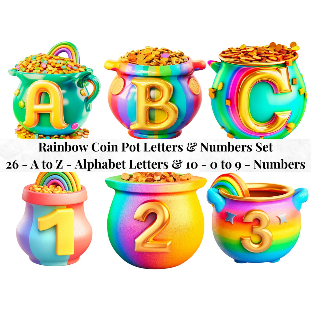 Rainbow Clipart Printable Alphabet Letters and Numbers for PNG Designs ...