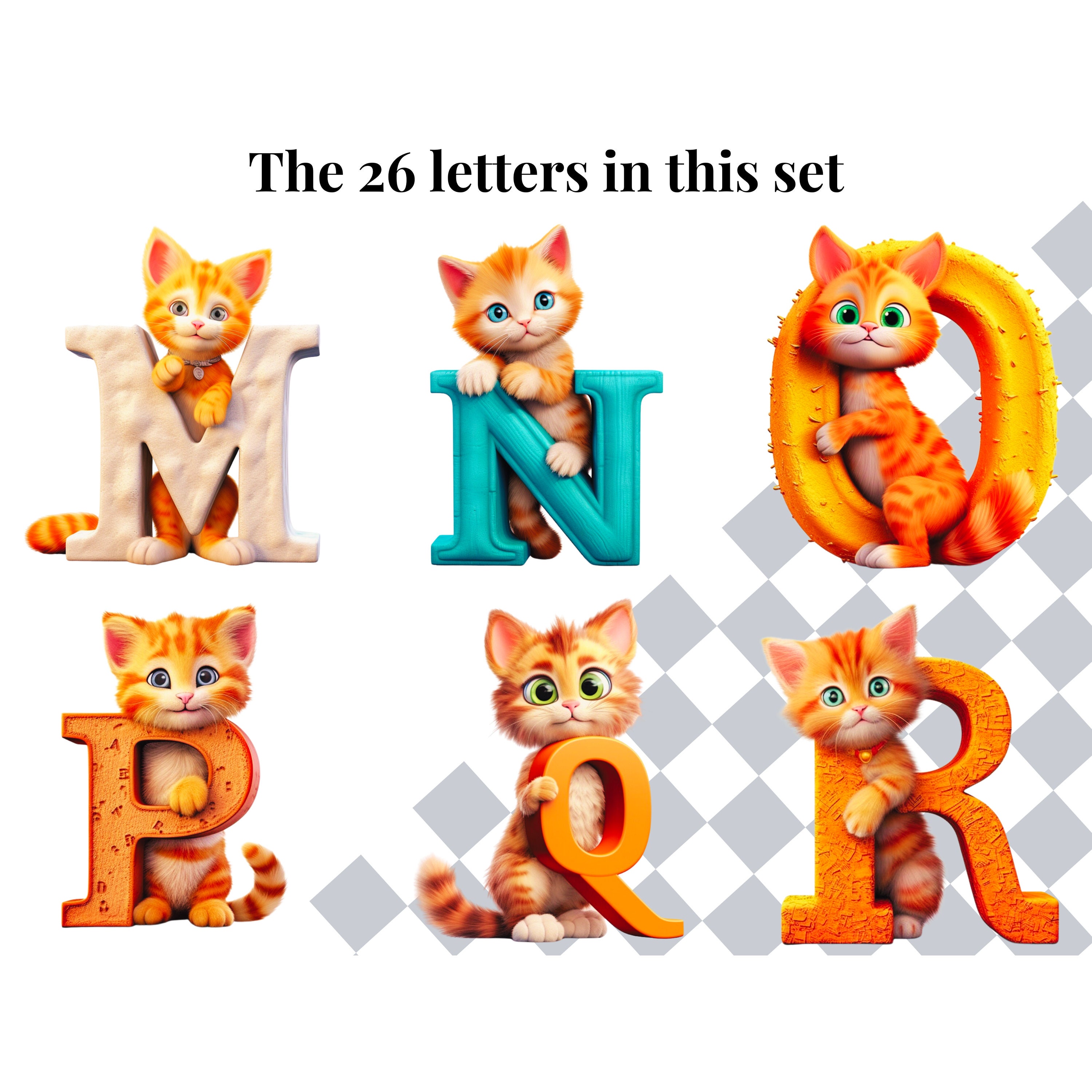 Cat Digital Clipart Alphabet Letters PNG for Cute Fonts for Cricut ...