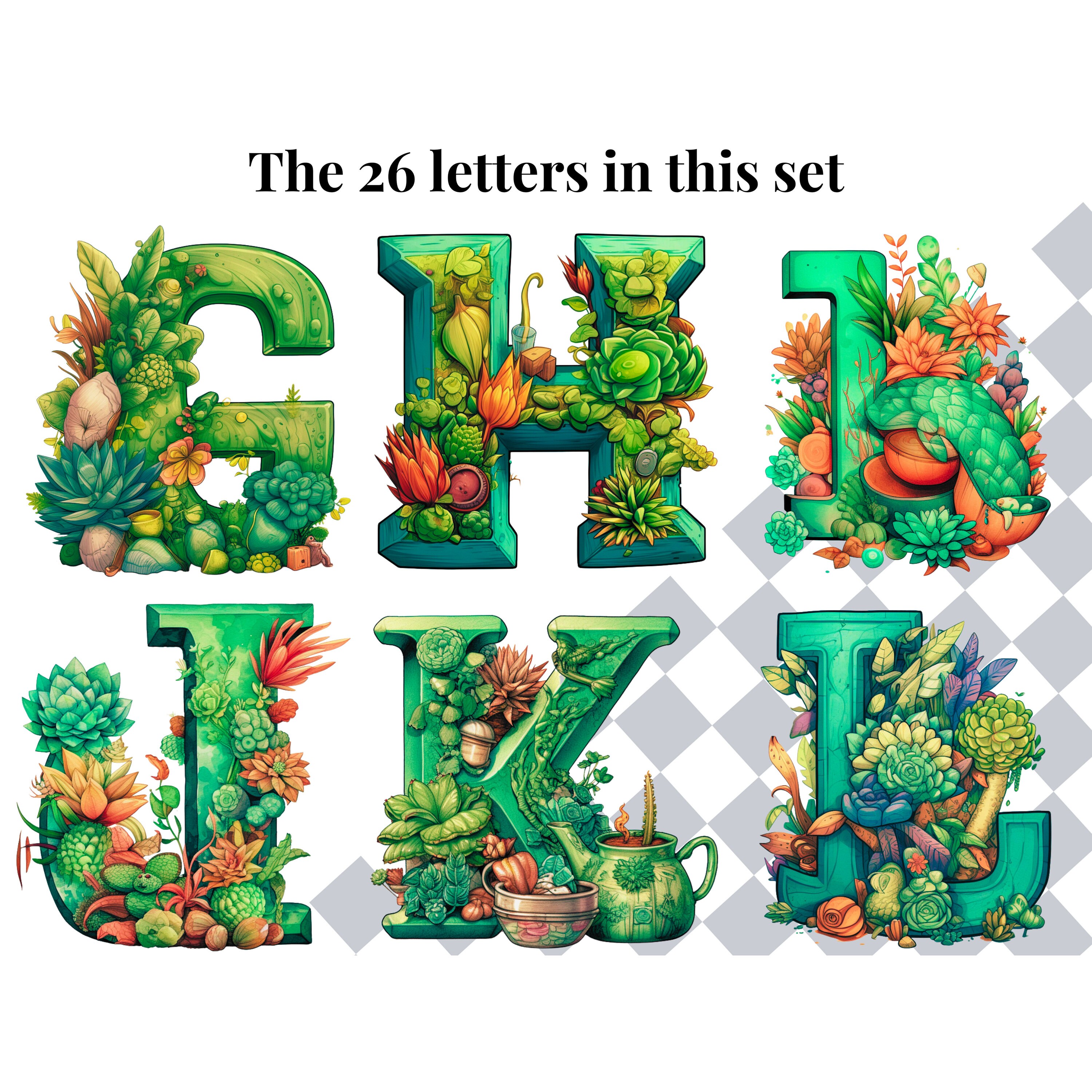 Succulent Clipart Alphabet Letters PNG Files for Cactus Digital ...