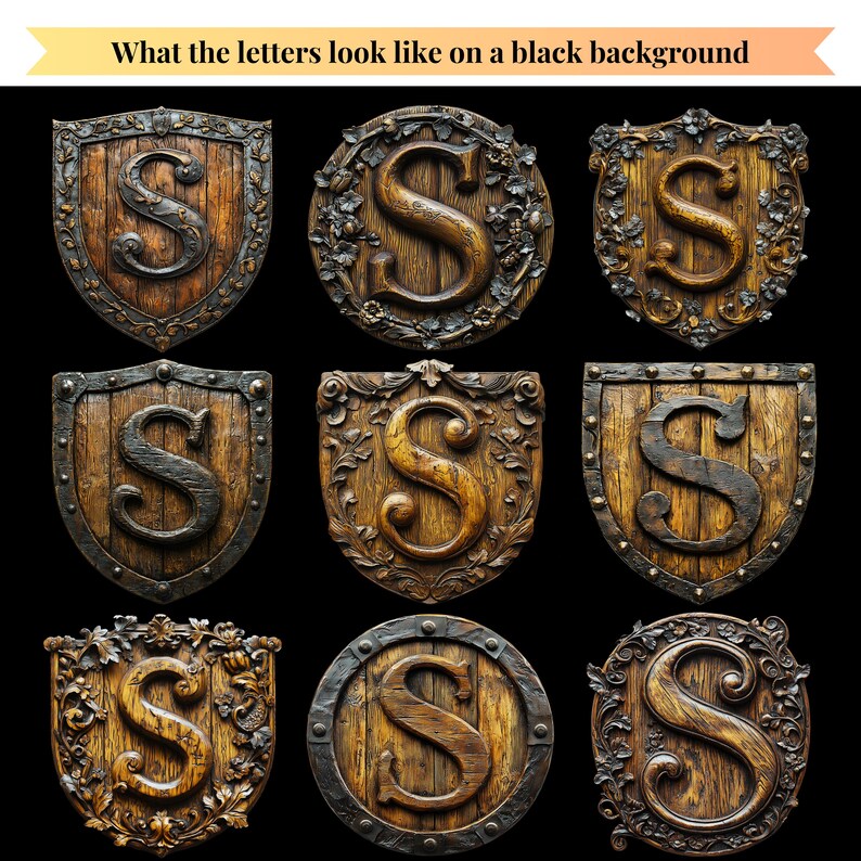 Wooden Shield Alphabet Clipart | Fantasy Medieval Letters | Graphic ...