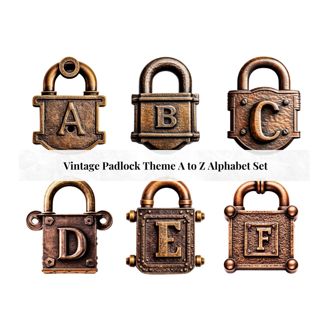 Antique Padlock Alphabet Clipart PNG Files for Instant Download Vintage ...