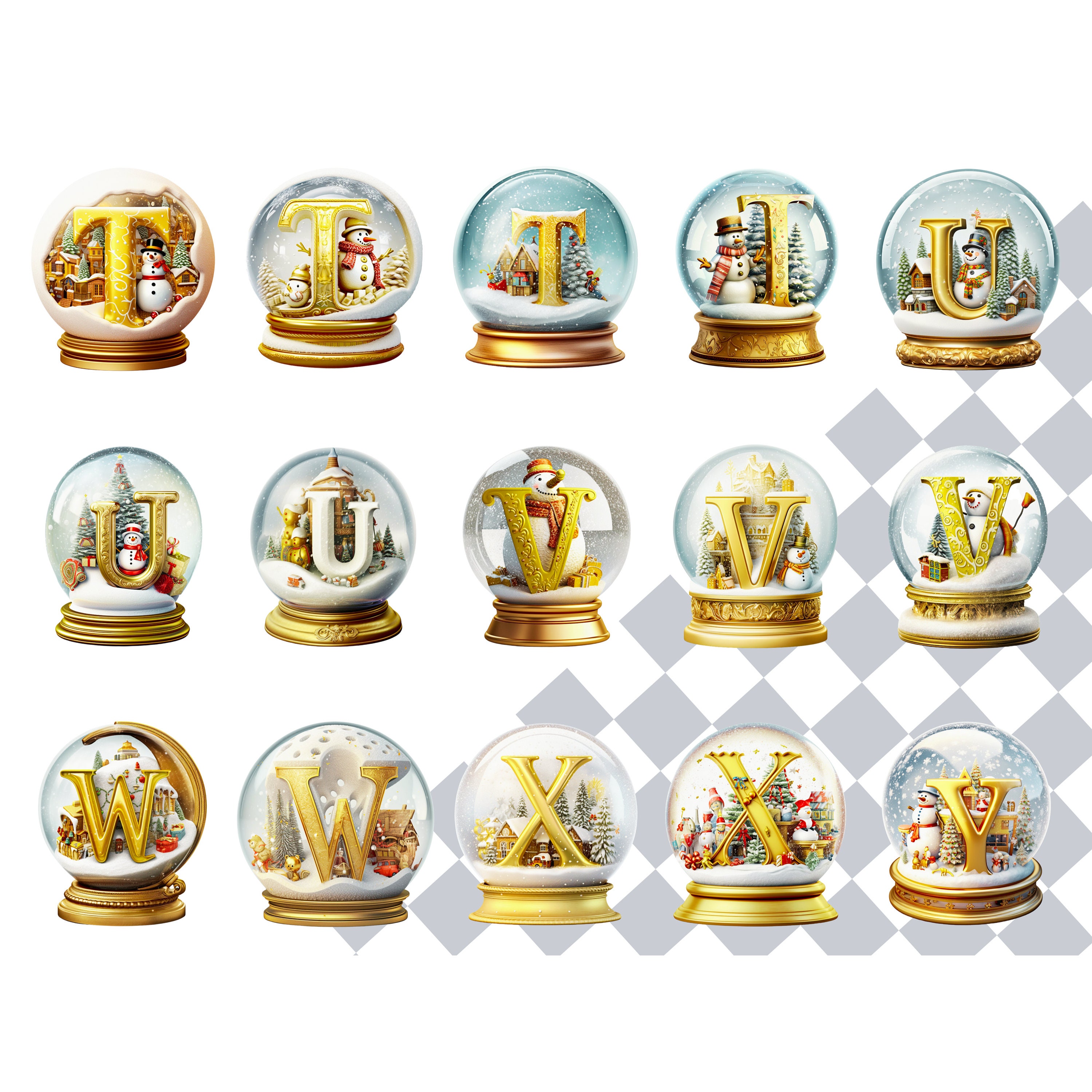Snow Globe Alphabet Clipart: Christmas PNG Letters (digital Download ...