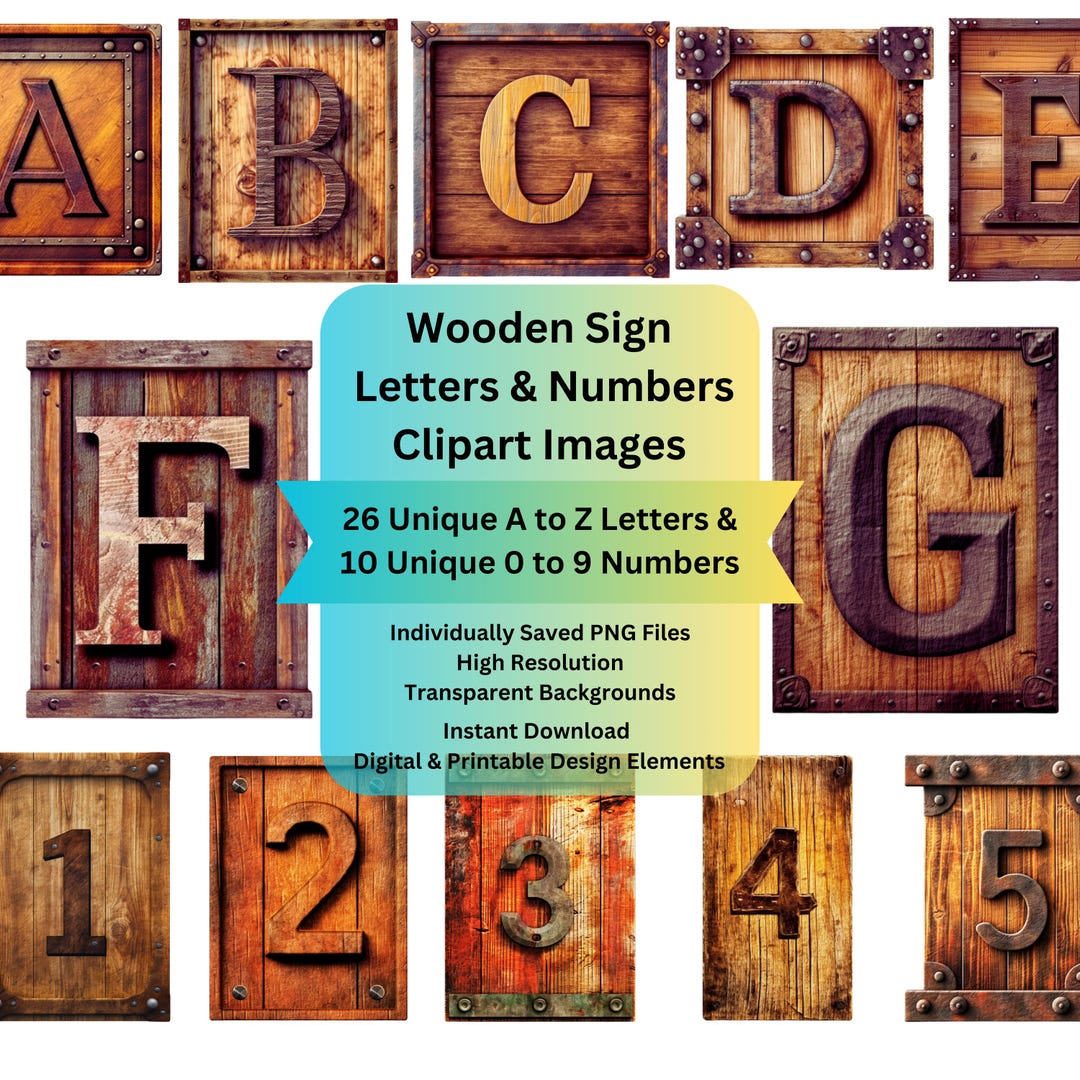 Wooden Printable Alphabet Letters and Numbers for Clipart PNG Designs ...