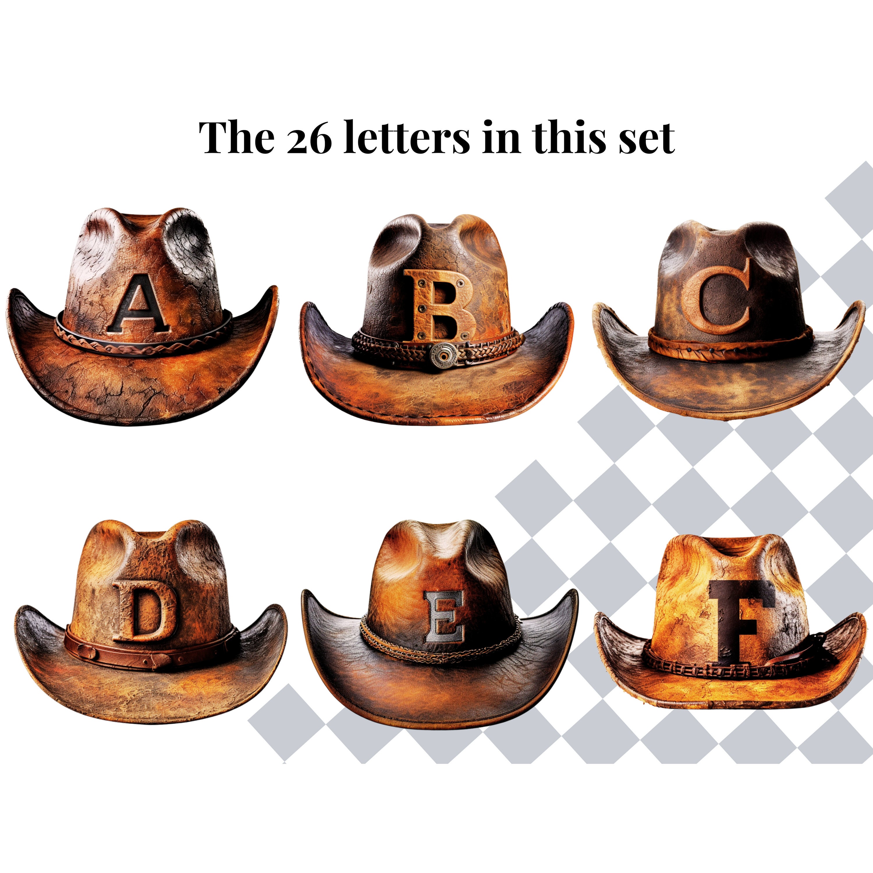 Cowboy Cowgirl Hat Clipart Alphabet Letters PNG Files for Western ...