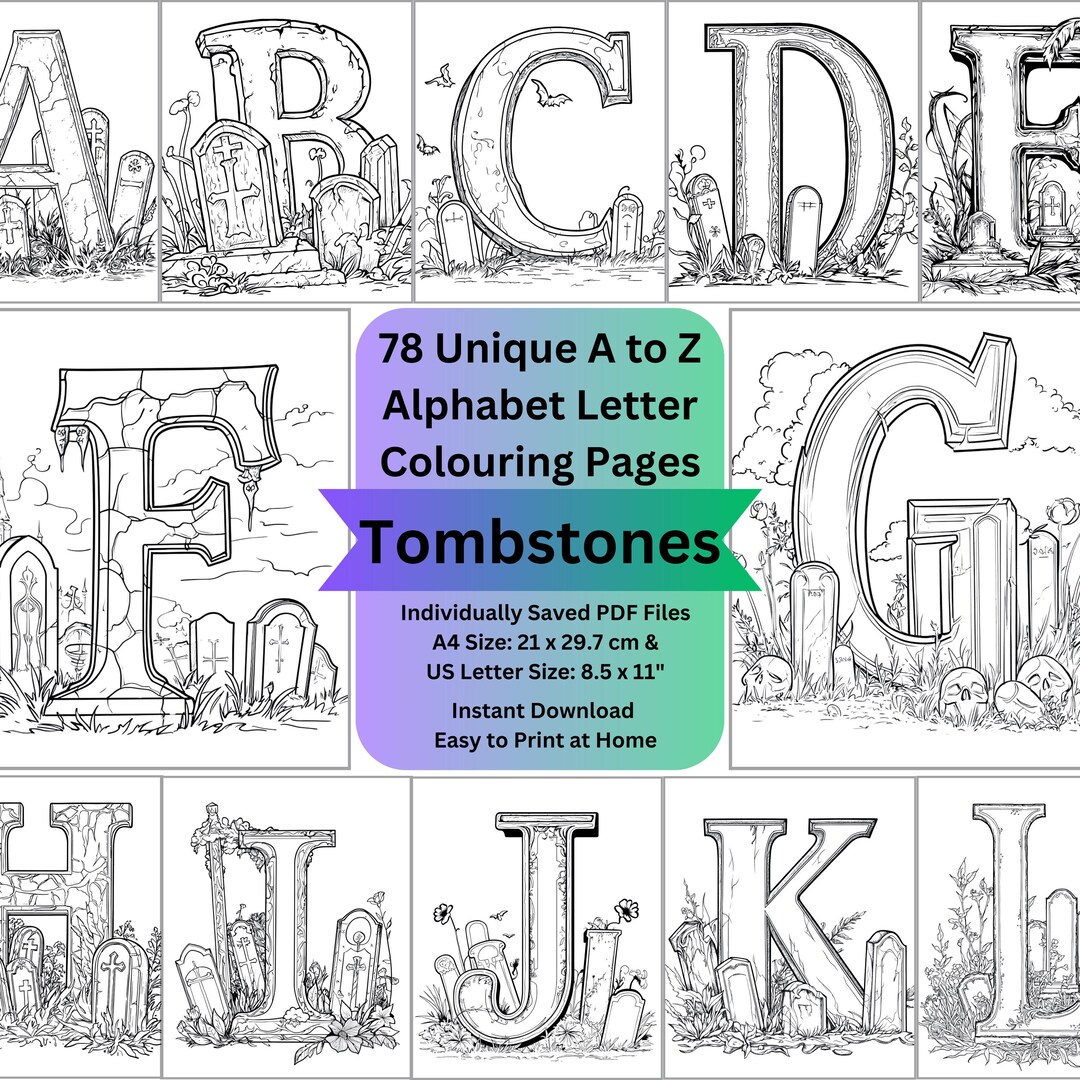 Gothic Tombstones Alphabet Letter Art Coloring Pages, Goth Adult ...