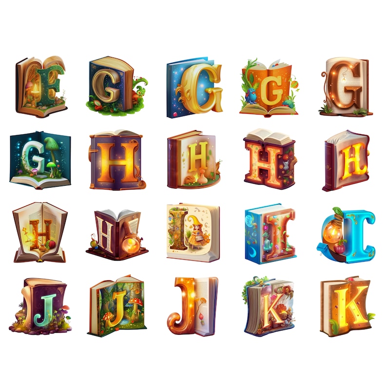 Book Clipart Alphabet Letters PNG Files for Fantasy Library ...
