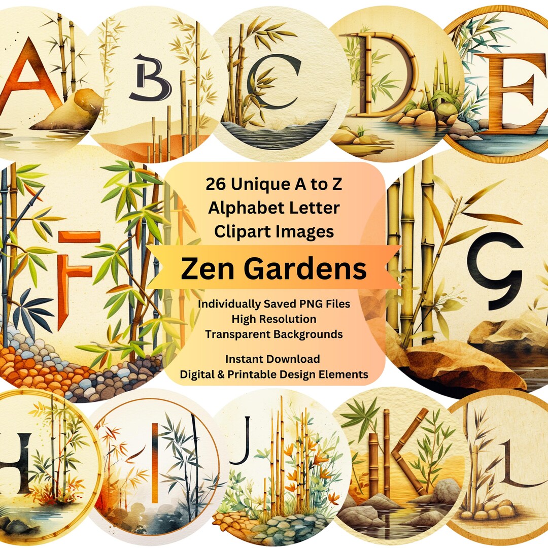 Zen Garden Alphabet Letters PNG Files for Digital Download ...