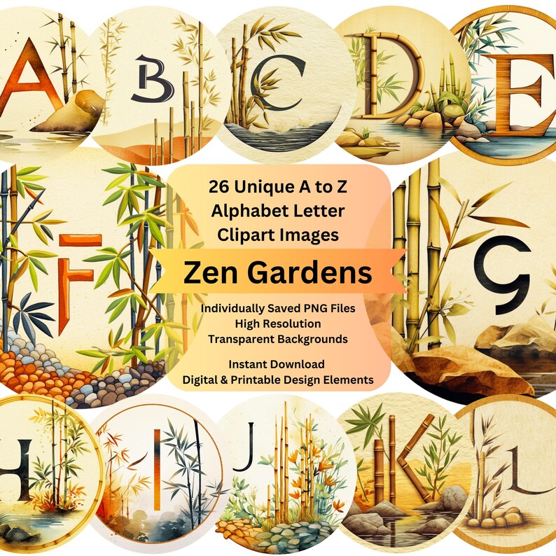 Zen Garden Alphabet PNG Clipart: Scrapbook Letters (digital Download ...