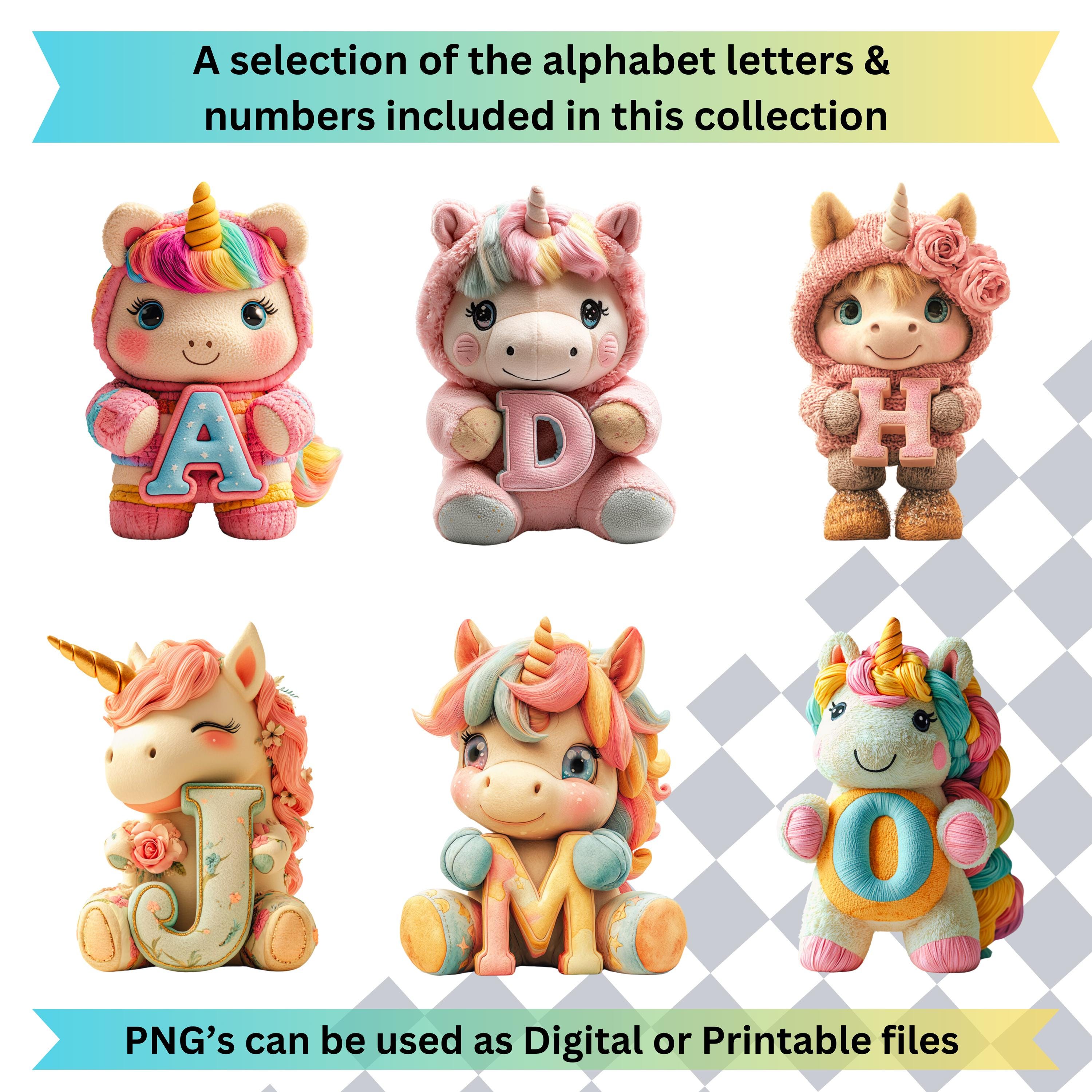 Unicorn Alphabet Clipart: Rainbow Letters & Numbers (PNG Digital ...