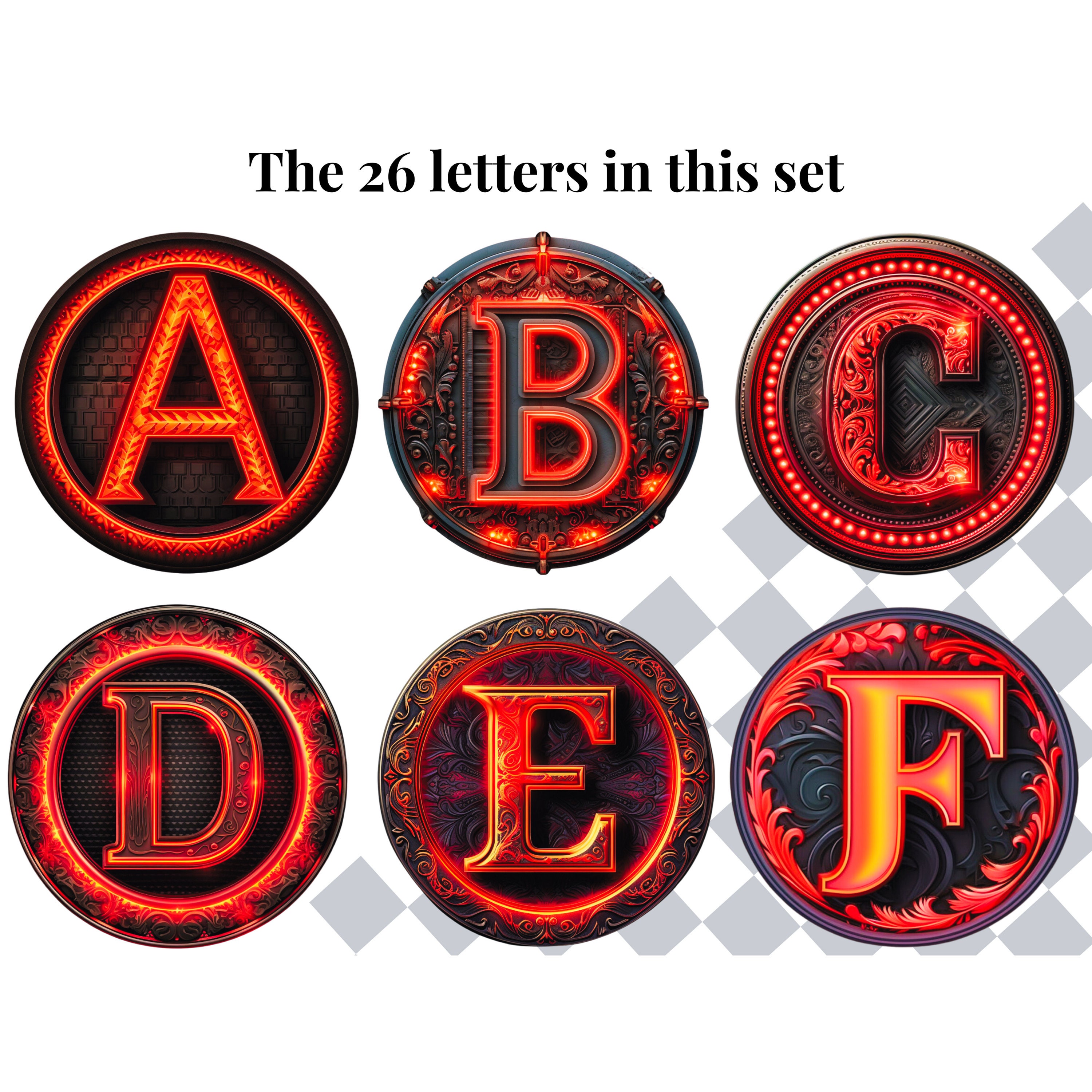 Neon Letters Clipart Alphabet PNG Files for Digital Download ...