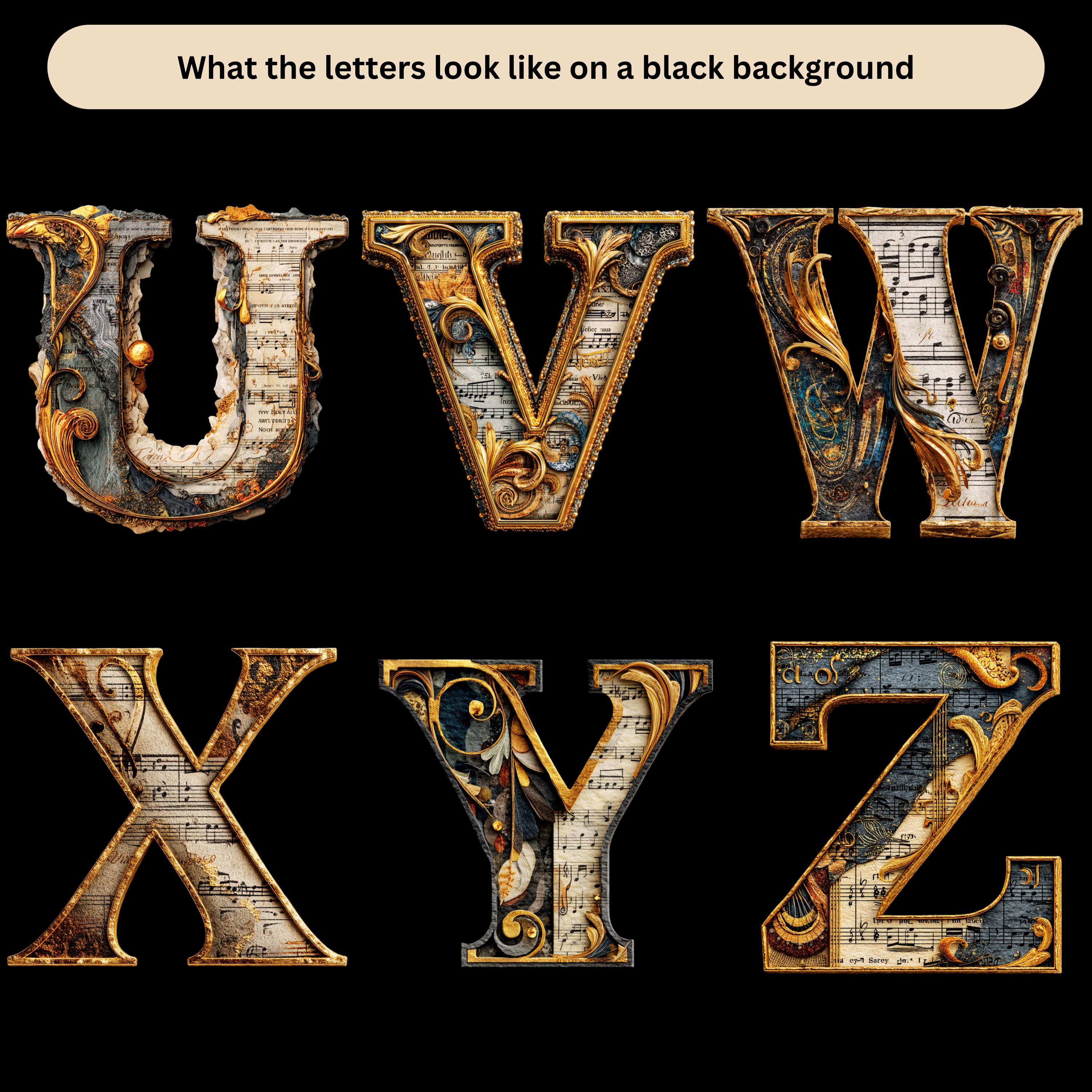 Music Clipart Alphabet Letters | Retro Musical Font PNG | Digital ...