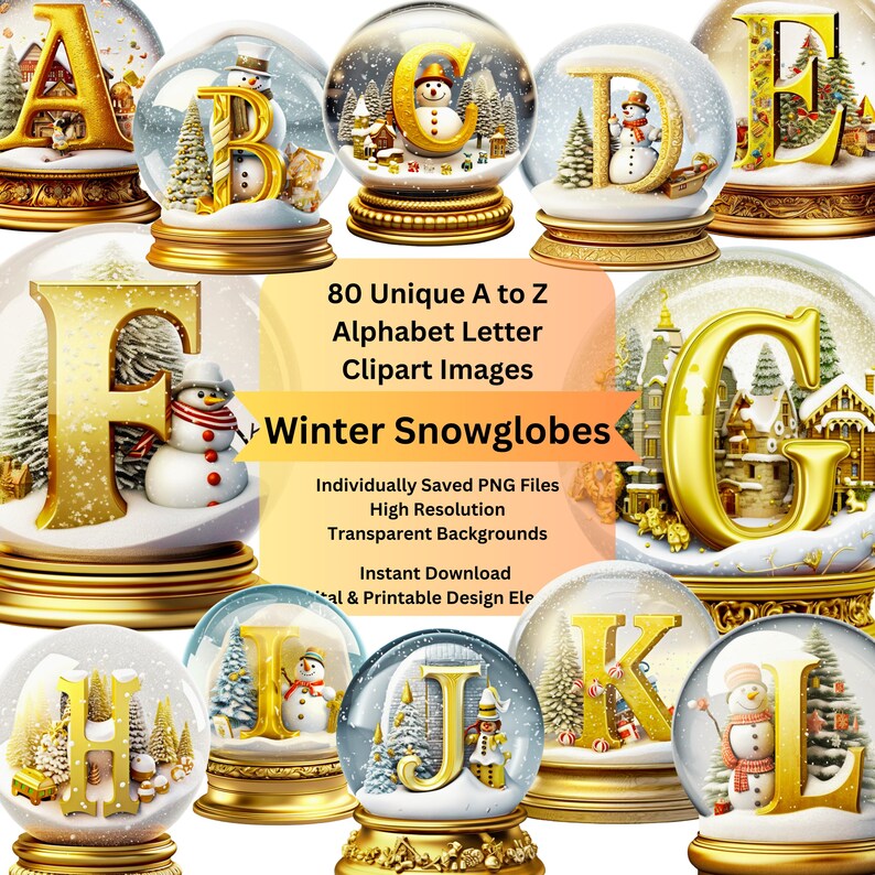 Snow Globe Alphabet Clipart: Christmas PNG Letters (digital Download ...
