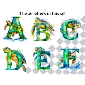 Sea Turtle PNG Watercolor Animals Alphabet Clipart for Under the Sea ...